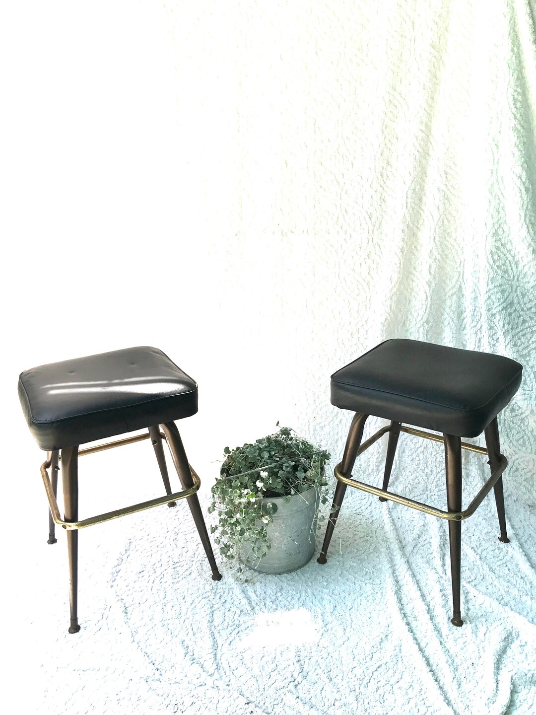 MCM Bar Stools | Low Medium Black Vinyl Stools | Mid Century Vinyl ...