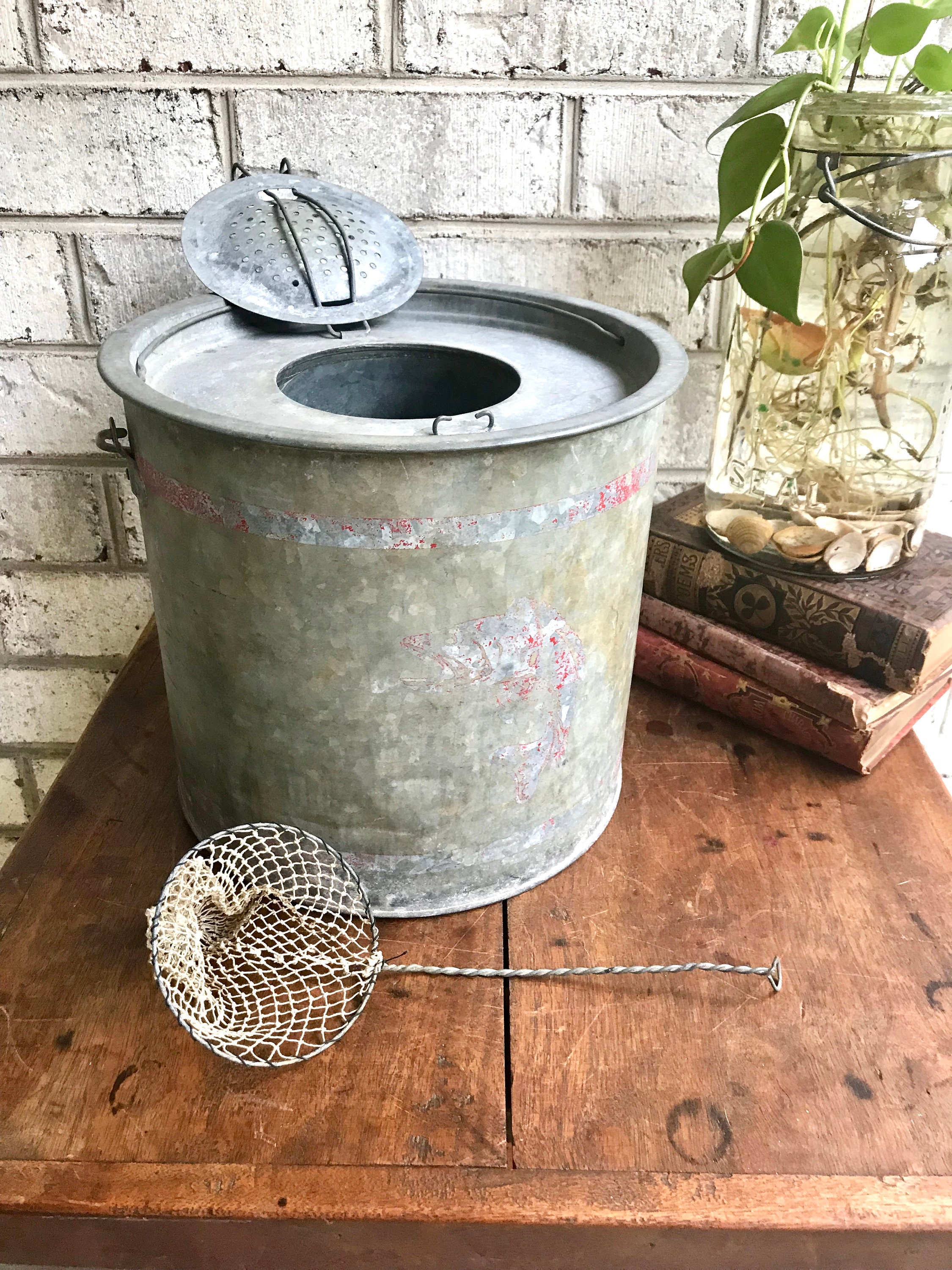 Rustic Minnow Bucket Metal Bait Bucket With Net Two Piece | Etsy
