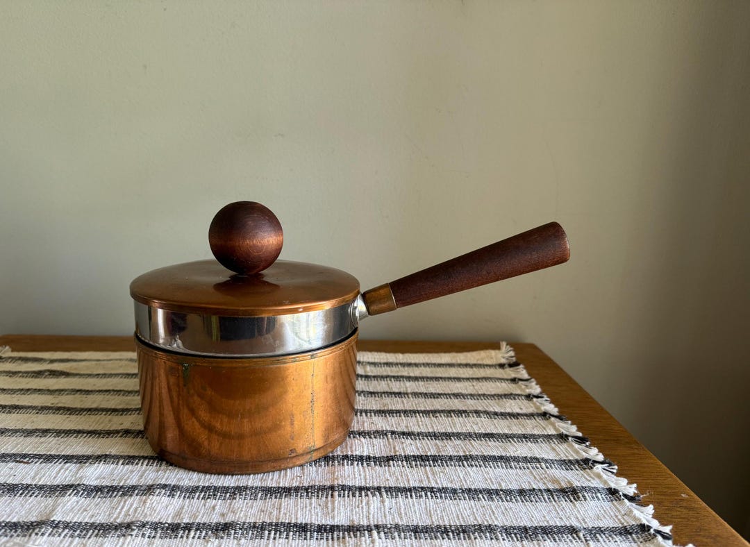 A Vintage Copper Double Boiler Pan Set | Copper Double Boiler Pot With ...