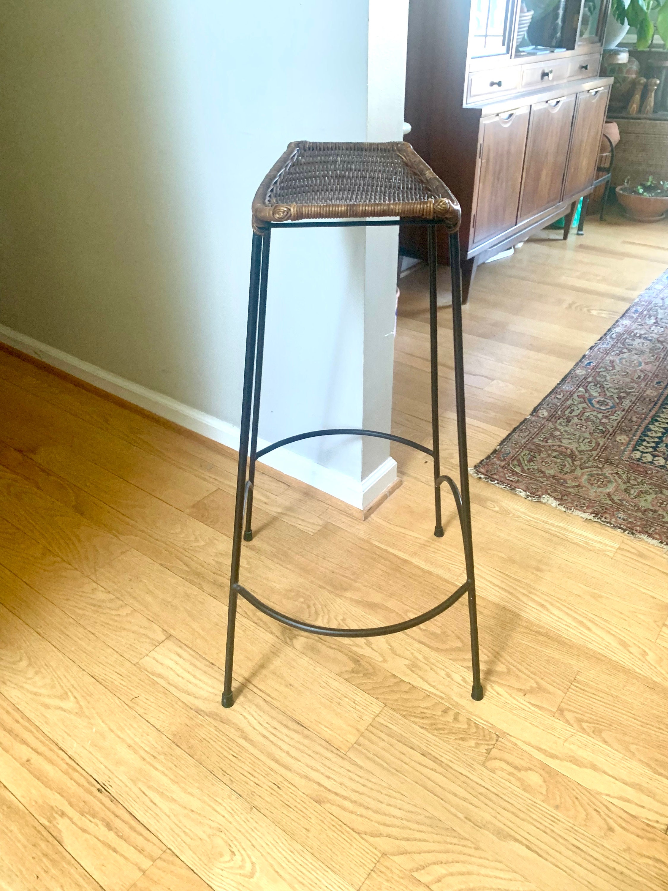 Vintage MCM Arthur Umanoff Bar Stool Metal and Rattan MCM - Etsy