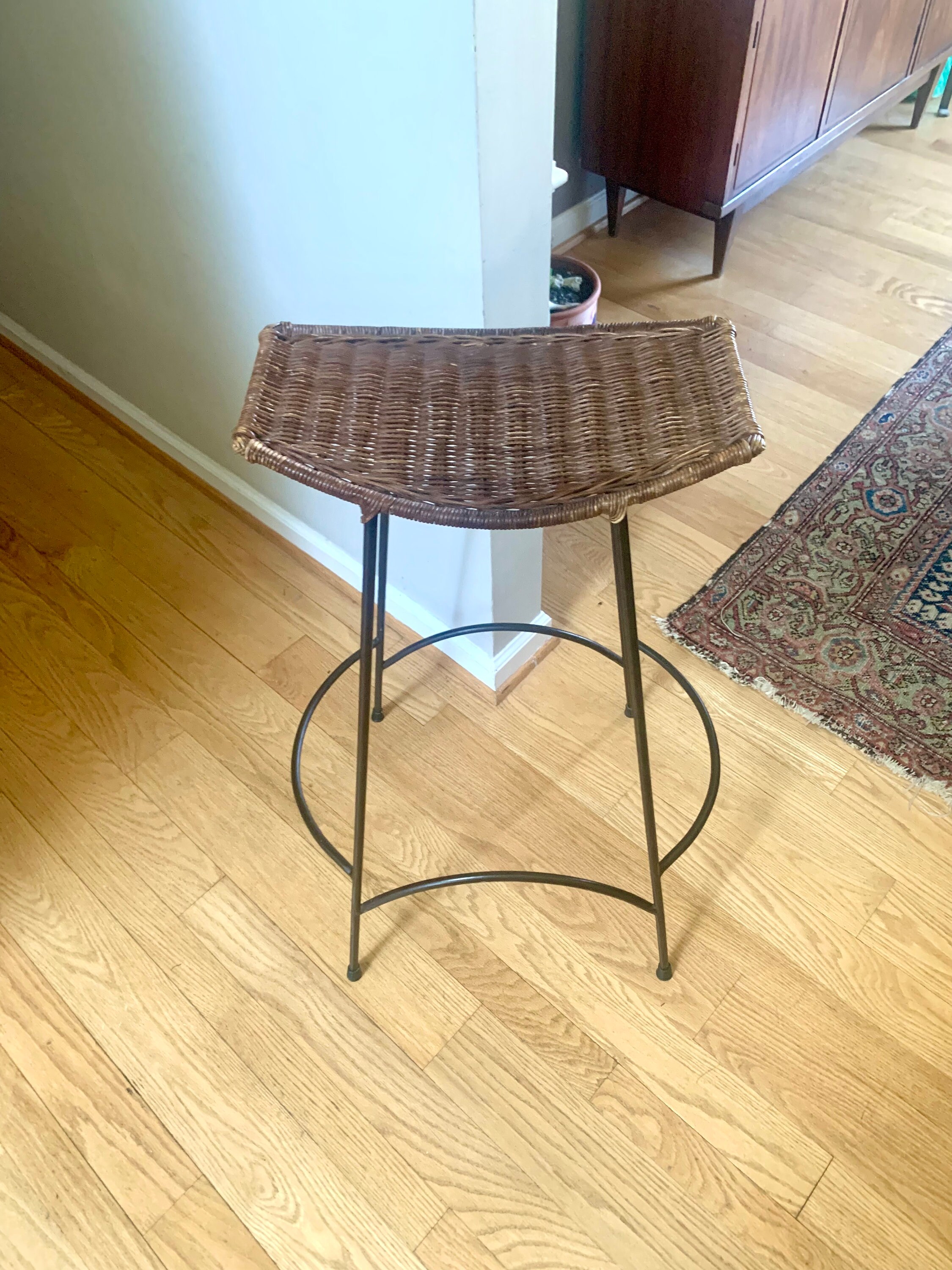 Vintage MCM Arthur Umanoff Bar Stool Metal and Rattan MCM - Etsy
