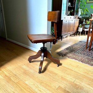 Vintage Solid Wood Desk Chair | Wooden Swivel Chair | Wood Industrial ...