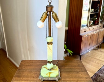 Vintage Art Deco Cast Iron and Jadeite Lamp Antique Cast Iron & Jadeite ...
