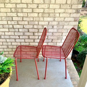 Vintage Pair of Metal Stacking Chairs | Red Metal Slat Chairs | Red ...