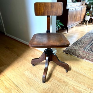 Vintage Solid Wood Desk Chair | Wooden Swivel Chair | Wood Industrial ...