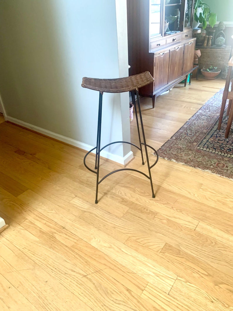 Vintage MCM Arthur Umanoff Bar Stool Metal and Rattan MCM - Etsy