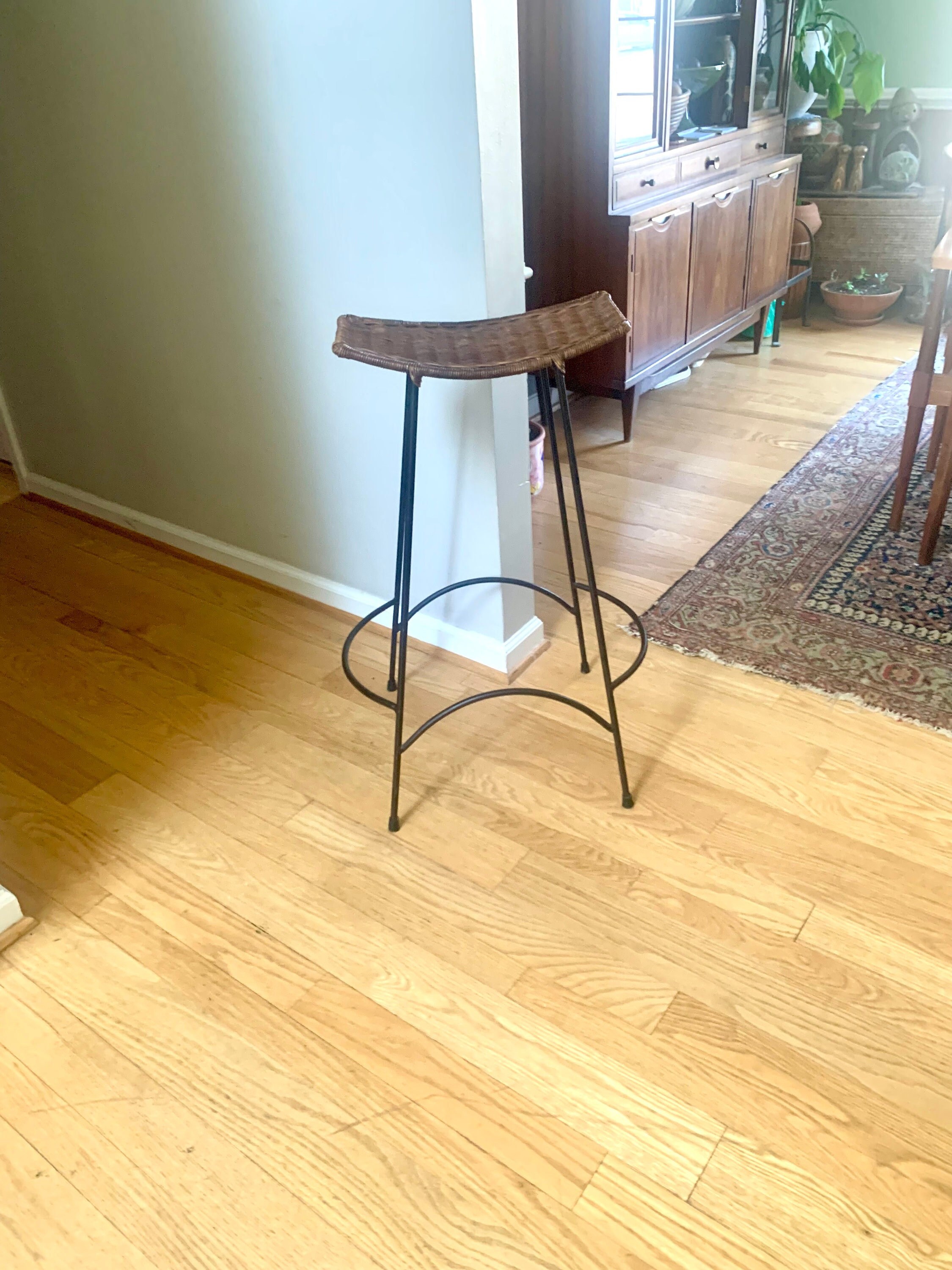 Vintage MCM Arthur Umanoff Bar Stool Metal and Rattan MCM - Etsy