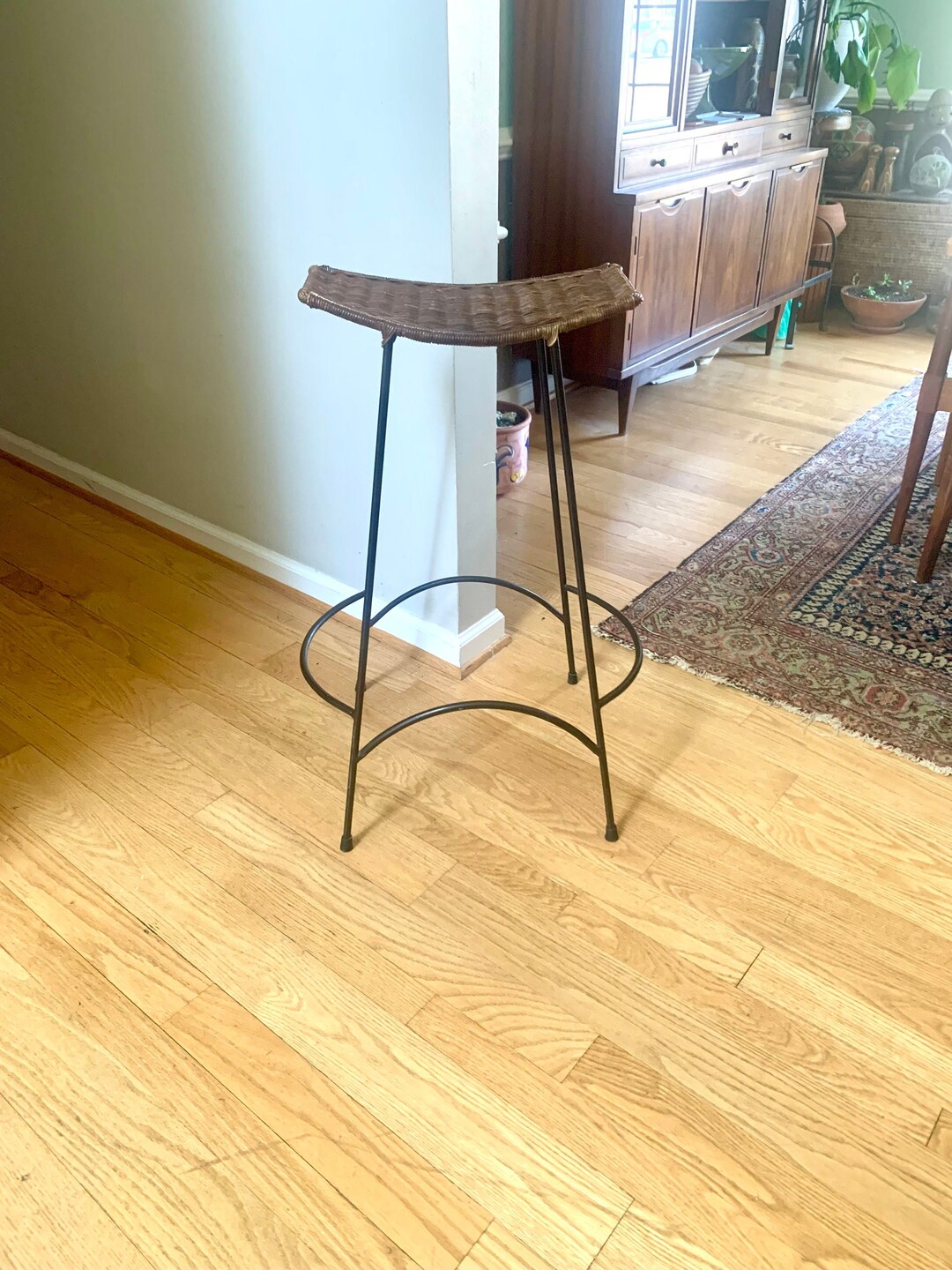 Vintage MCM Arthur Umanoff Bar Stool Metal and Rattan MCM Counter Stool ...