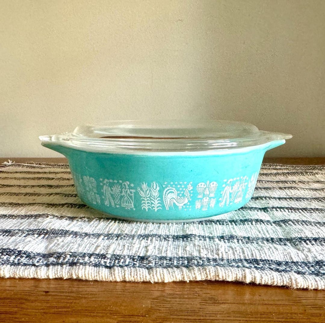 Vintage Pyrex 471 Butterprint Amish Casserole Dish With Lid Turquoise ...