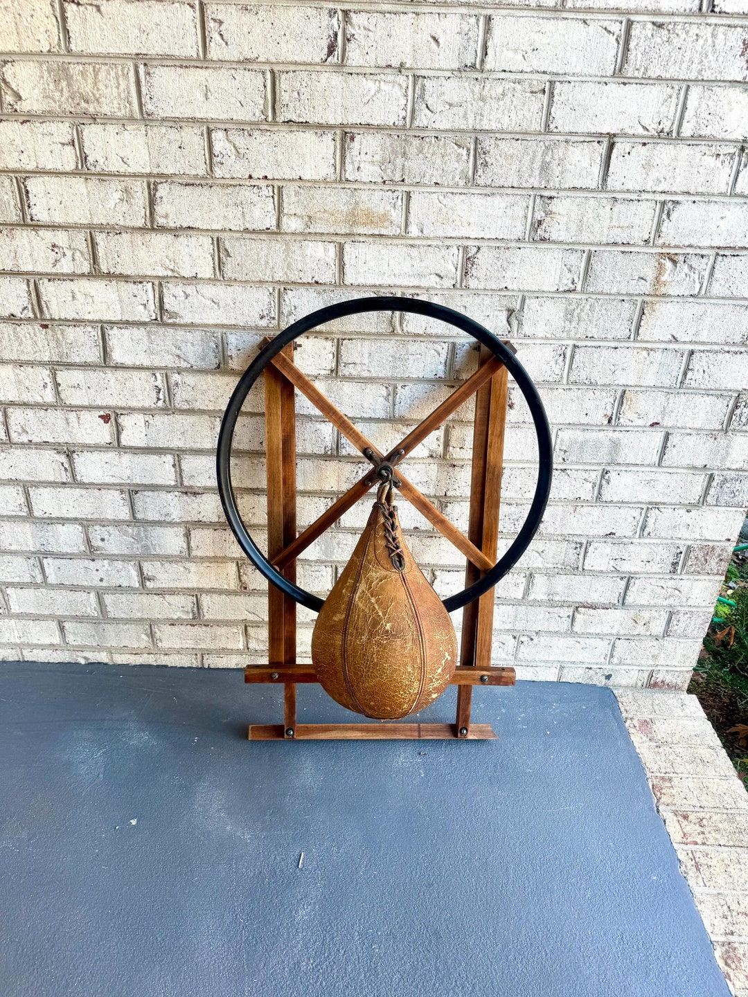 A Vintage Wall Mounted Boxing Speed Bag | Wood Frame and Leather Speed ...