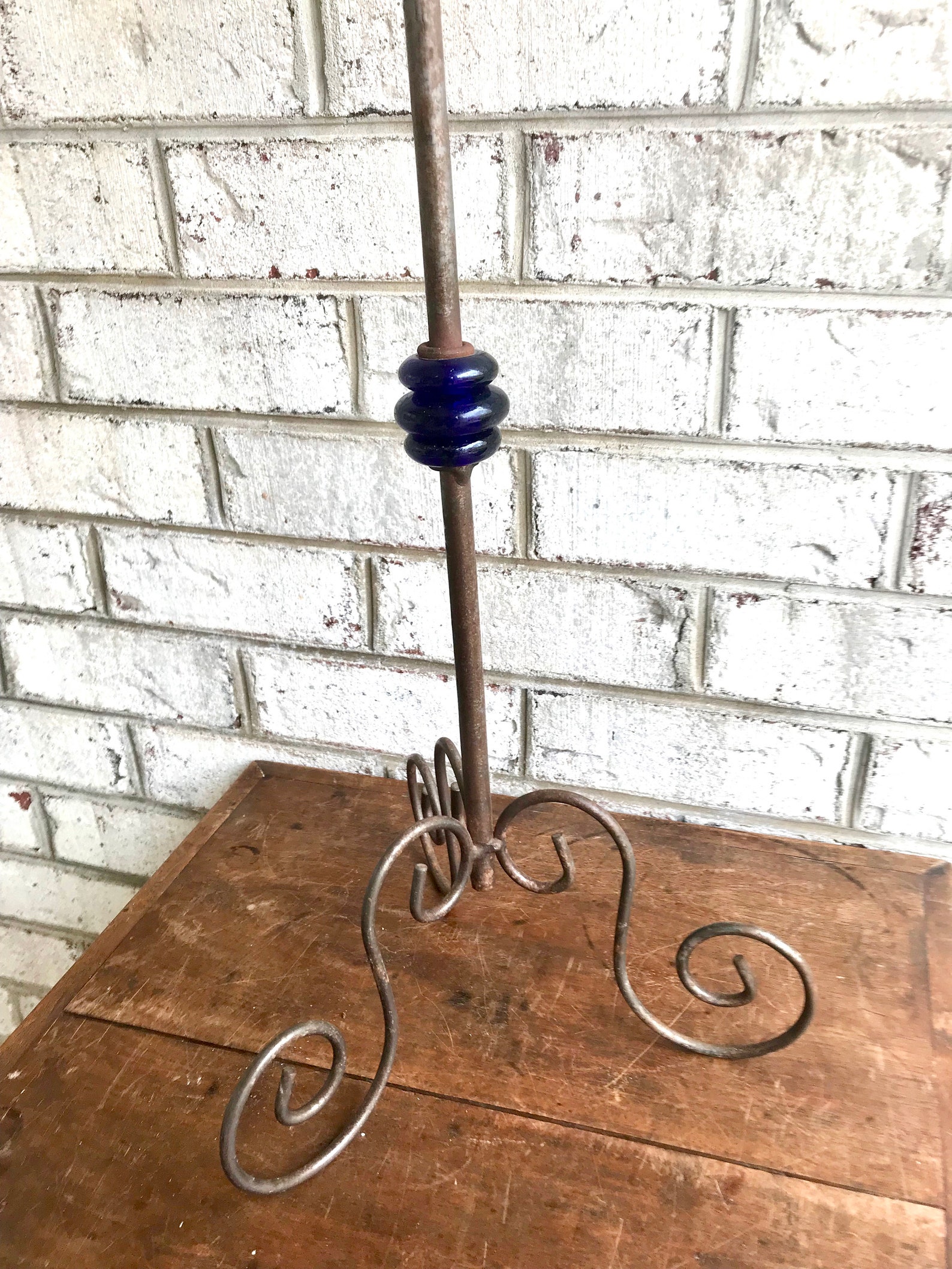 Vintage Iron Candle Stick Rod Iron Candle Holder With Blue - Etsy