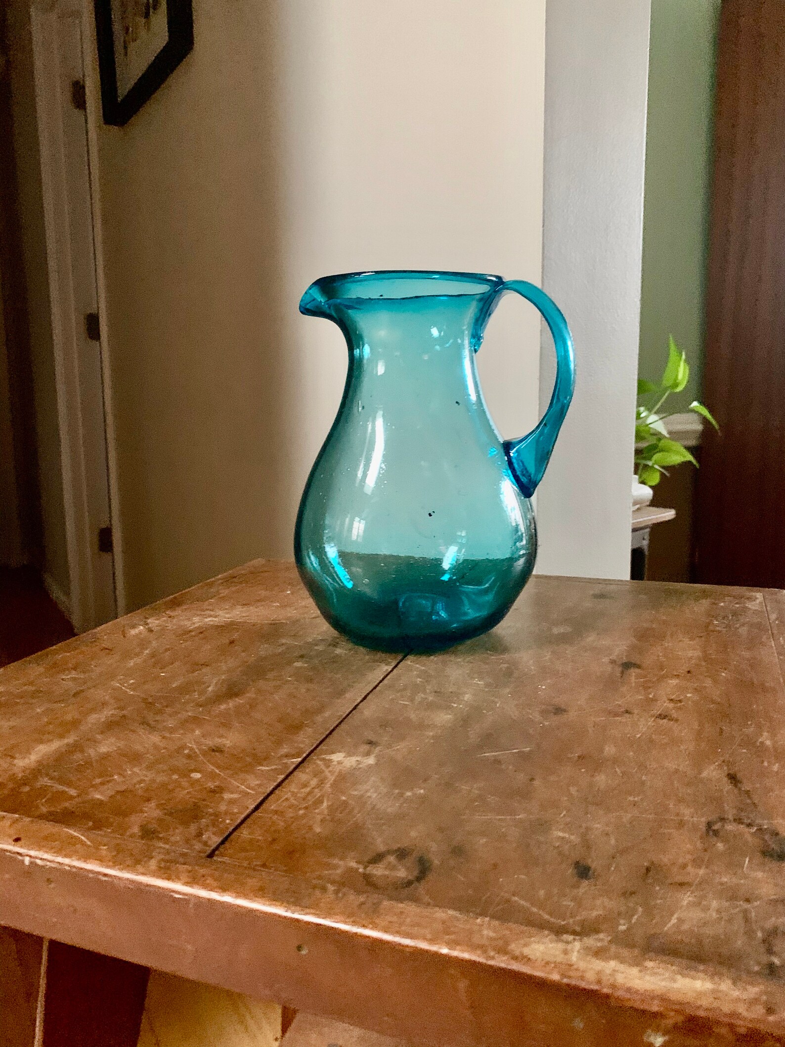 Large Blenko Style Blue Pitcher Thick Color Glass Pitcher | Etsy