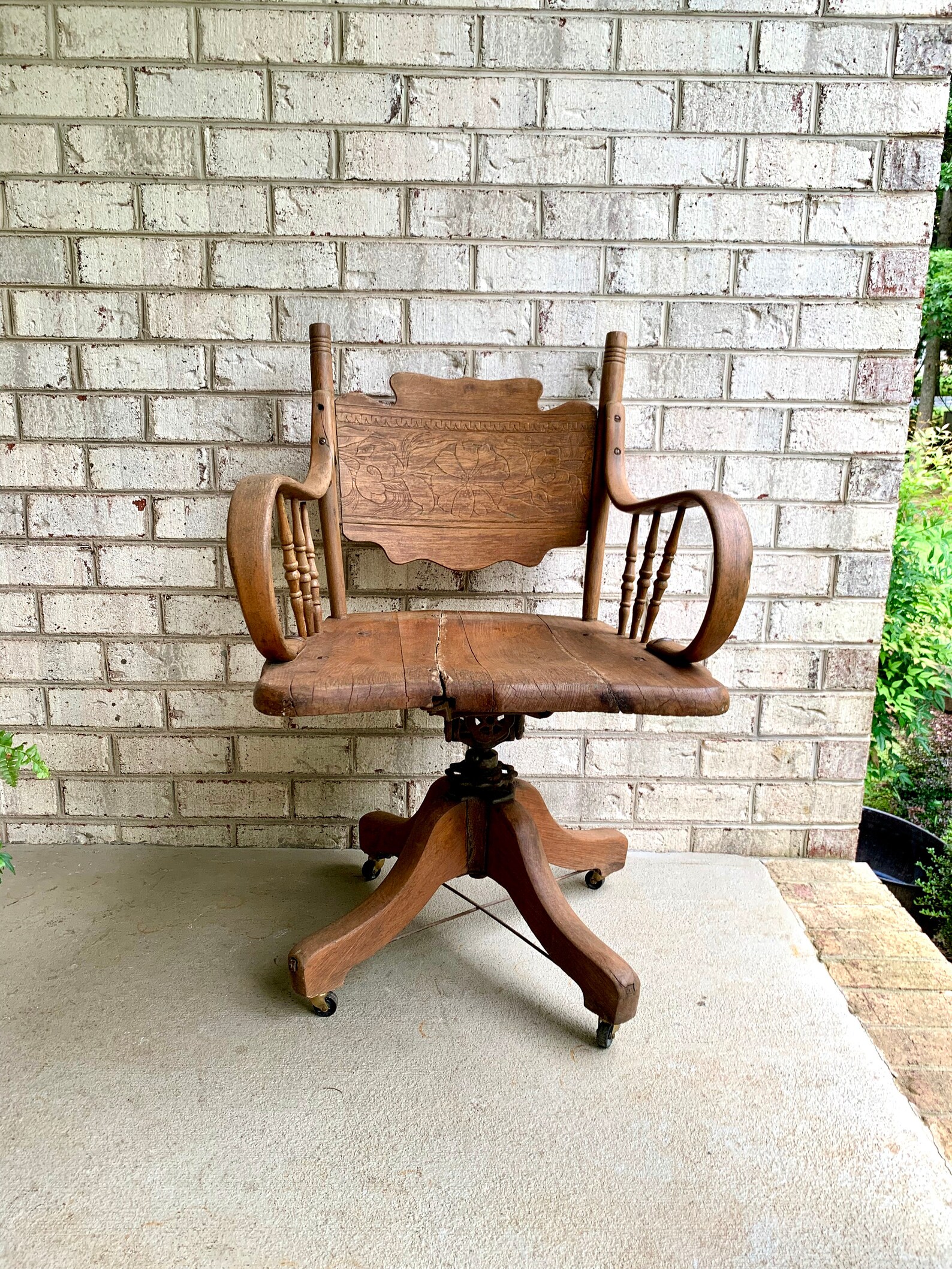 Rustic Solid Wood Desk Chair Primitive Wooden Swivel Chair - Etsy
