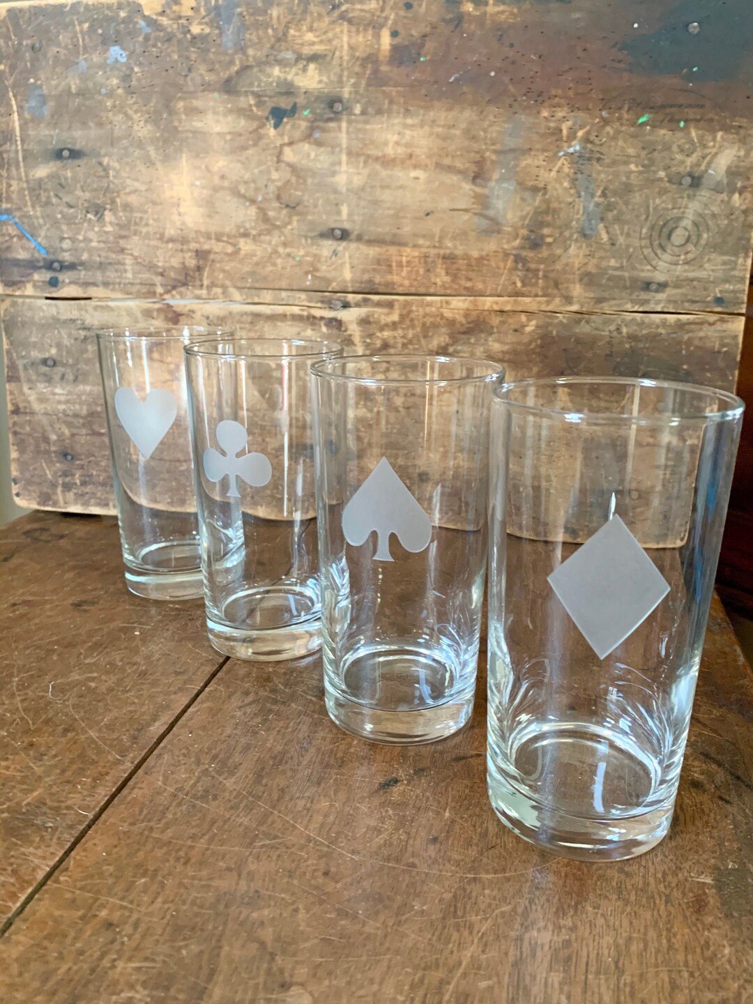 A Vintage Set of Card Suit Highball Glasses | Mid Century Modern Etched ...