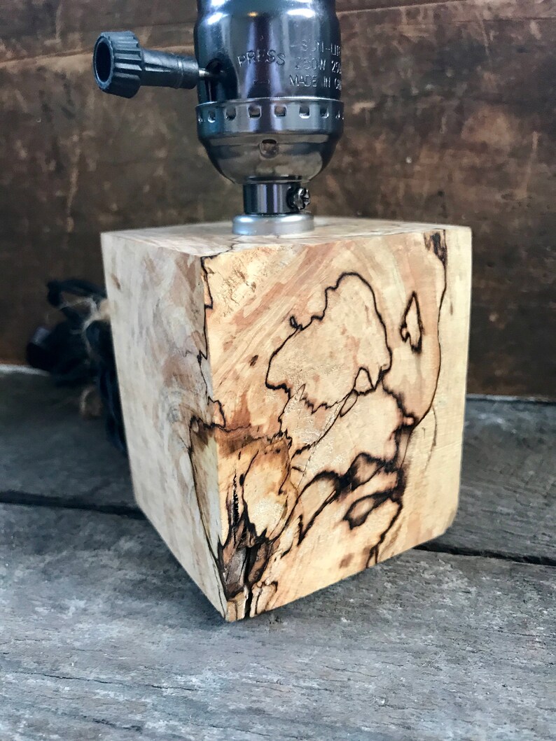 Simple Rustic Spalted Maple Desk Lamp Wood Block Lamp | Etsy