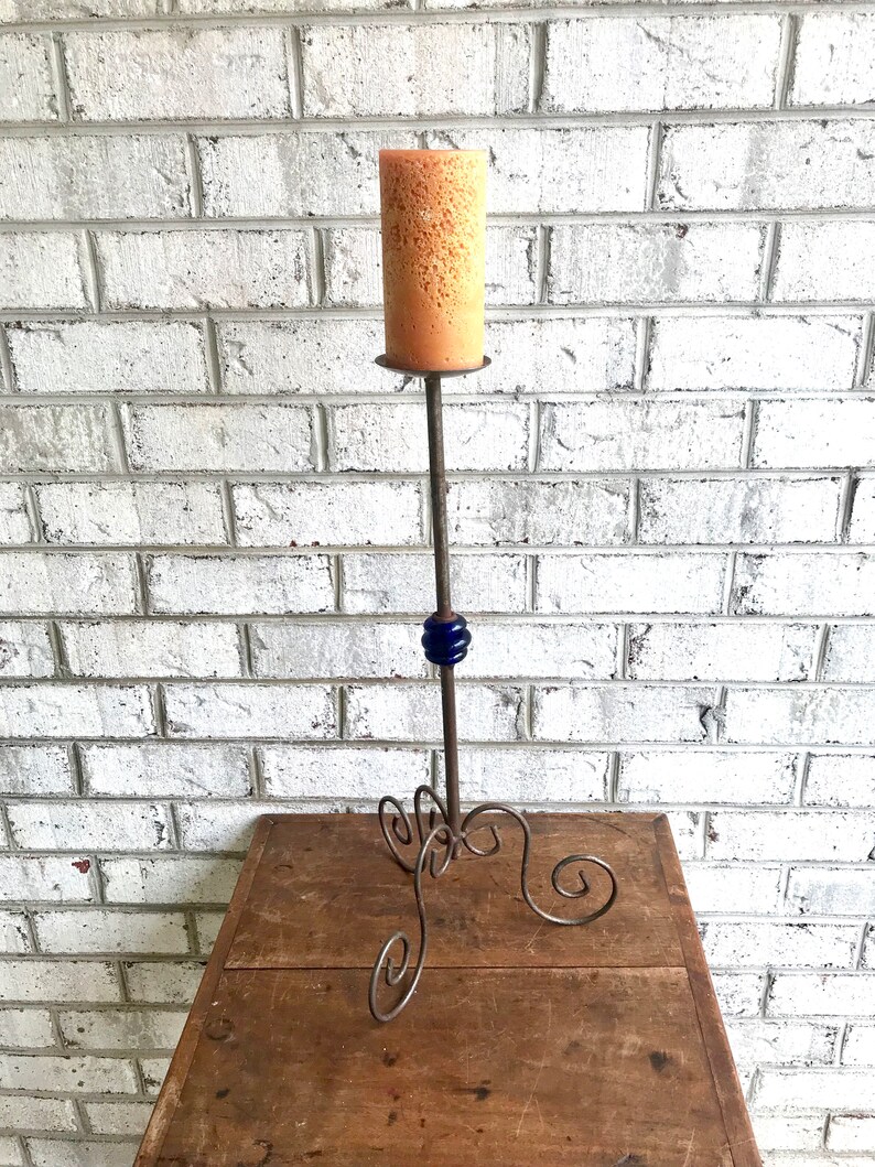 Vintage Iron Candle Stick Rod Iron Candle Holder With Blue - Etsy