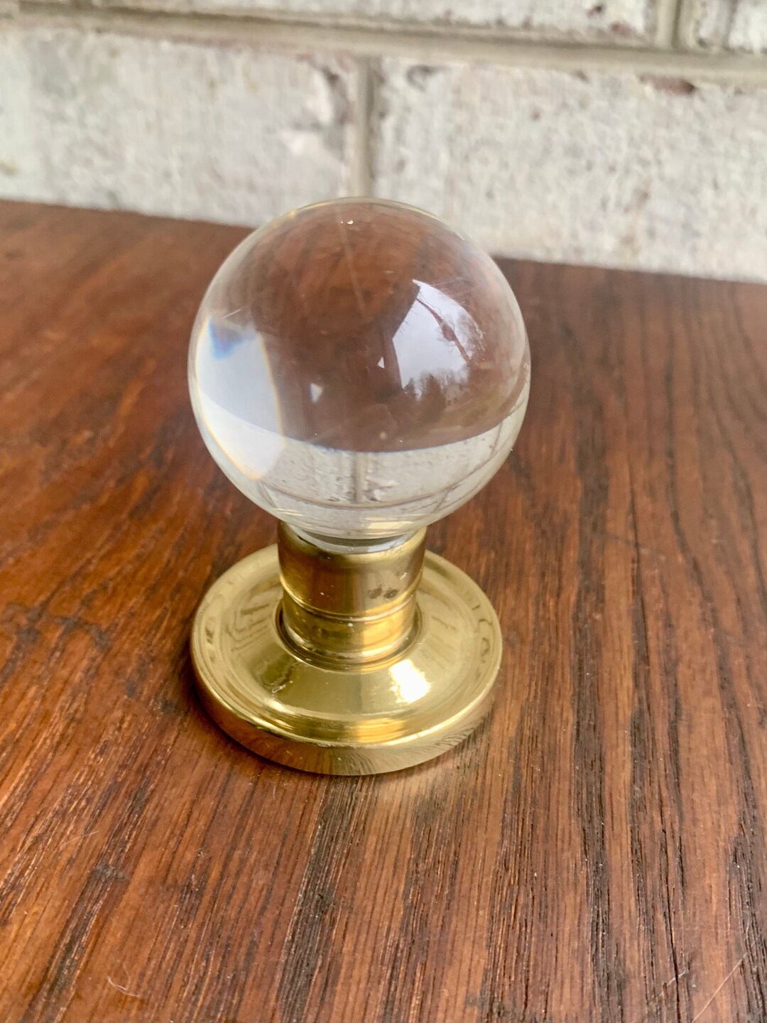 Salvaged Clear Acrylic Ball and Brass Door Knob | Clear Lucite Ball ...