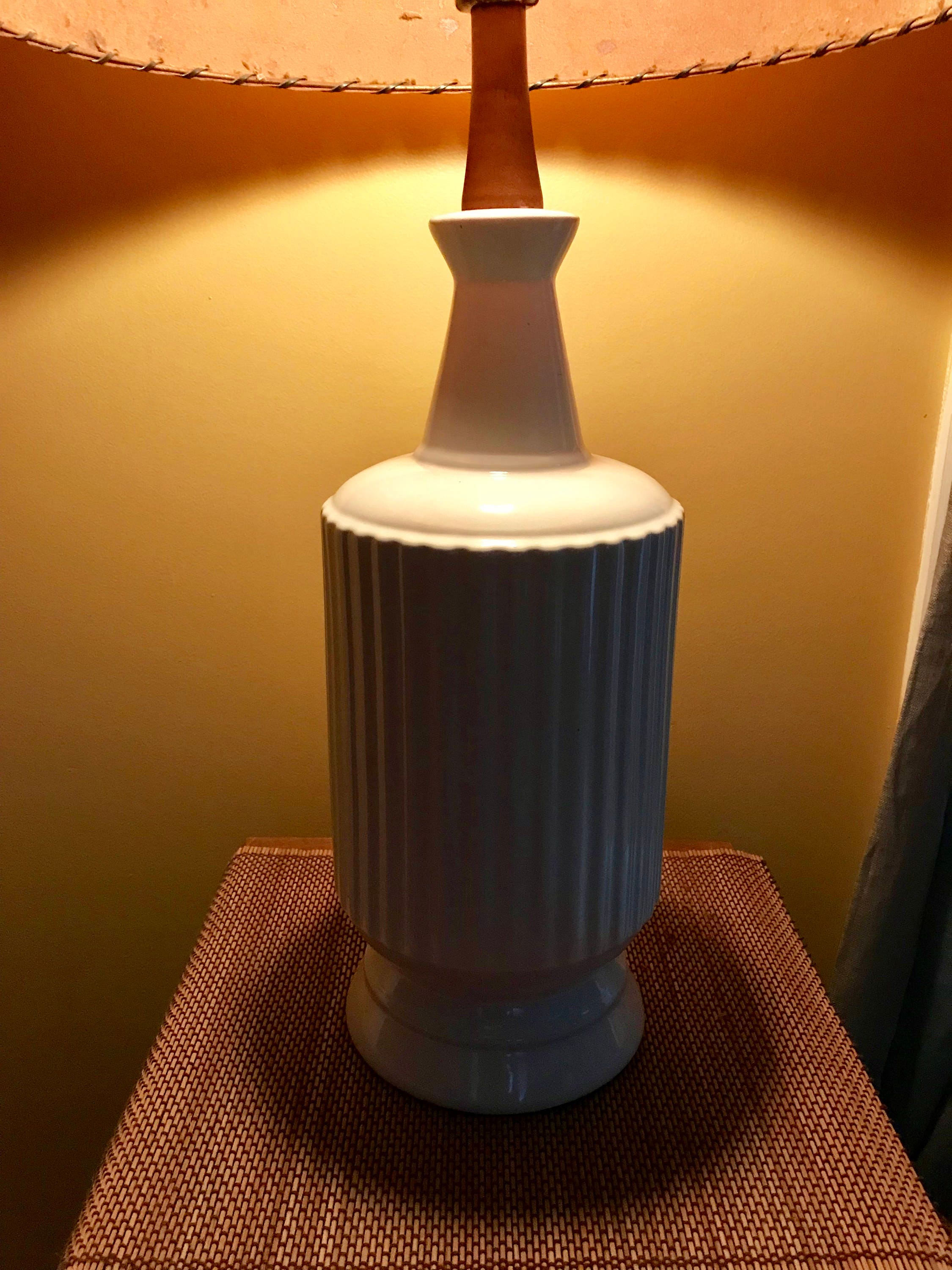 Mid Century White Ceramic Lamp Ceramic and Teak Lamp White - Etsy