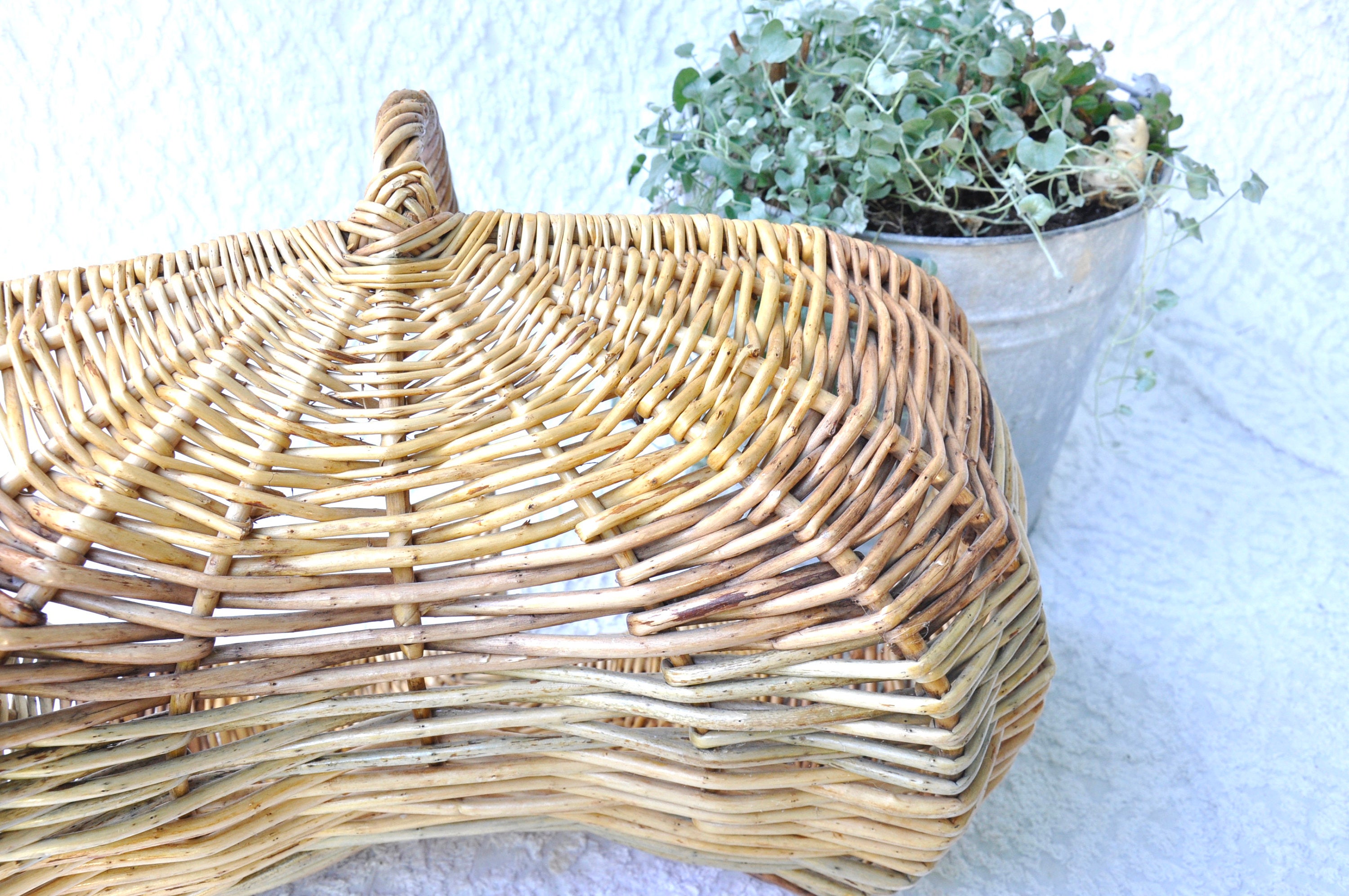 Vintage Wicker Basket With Handle Rustic Wicker Storage | Etsy