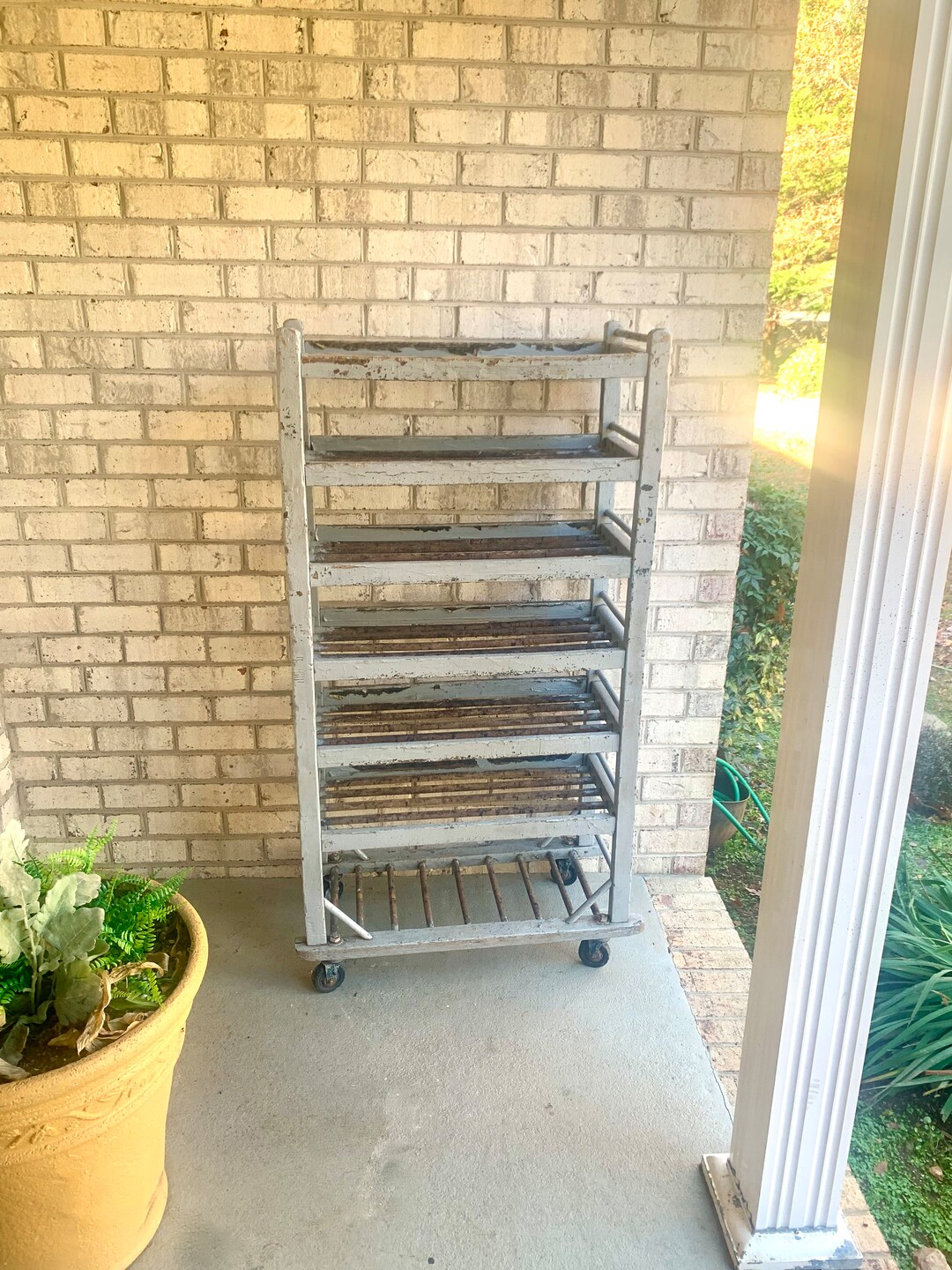 Vintage Wood Rolling Baking Tray Cart | Industrial Pottery Cart ...