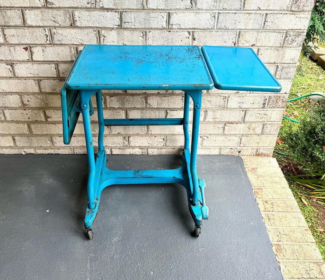 Vintage Distressed Blue Metal Typewriter Stand | Secretary Stand | Drop ...