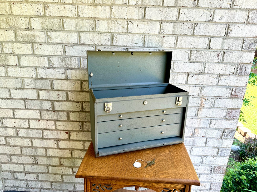 Vintage Metal Tool Machinist Tool Chest | 3 Drawer Metal Tool Chest ...