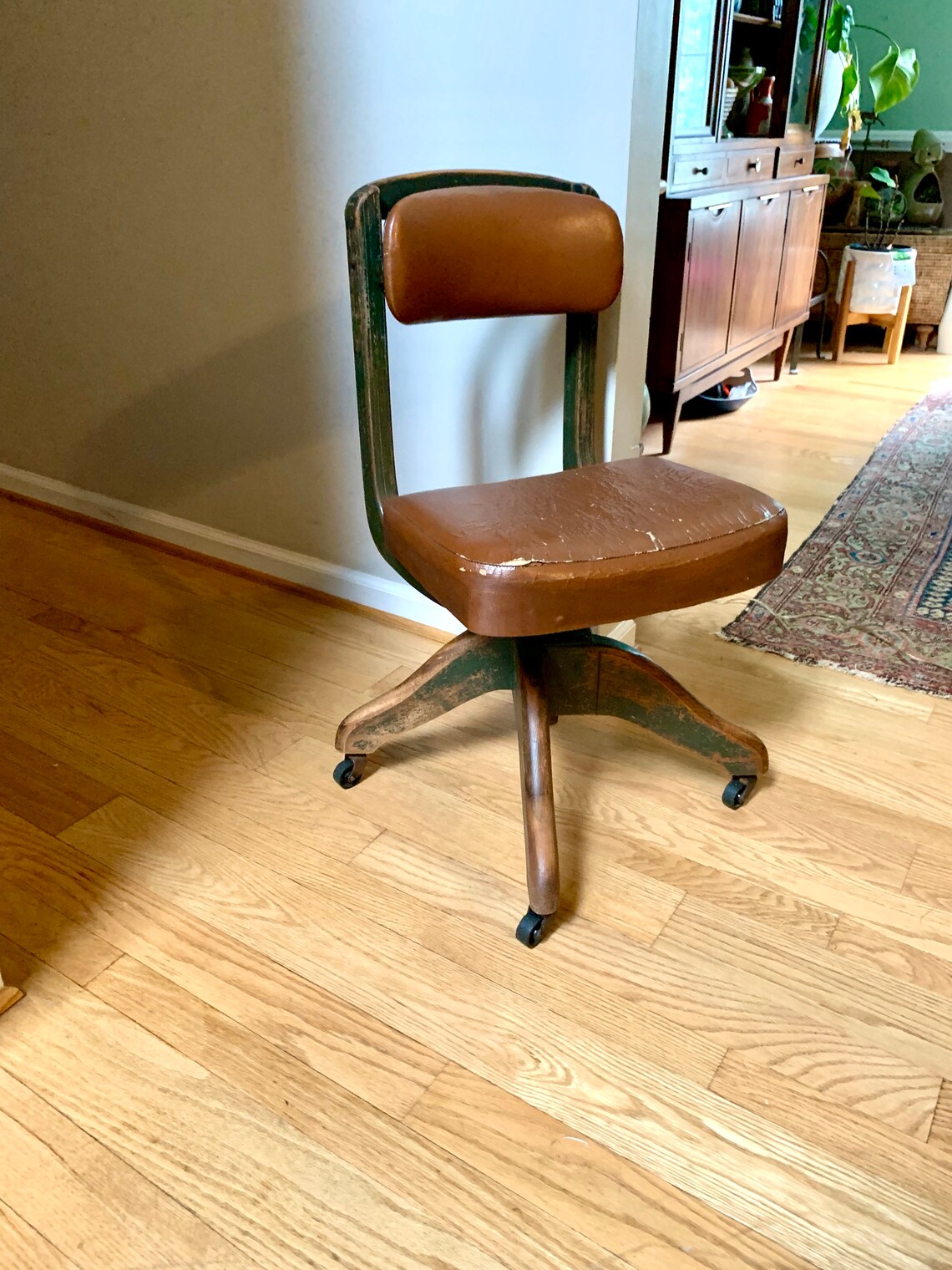 Vintage Solid Wood Desk Chair Domore Chair Co. Wooden Swivel - Etsy