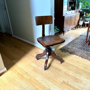 Vintage Solid Wood Desk Chair | Wooden Swivel Chair | Wood Industrial ...