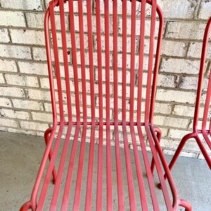 Vintage Pair of Metal Stacking Chairs | Red Metal Slat Chairs | Red ...