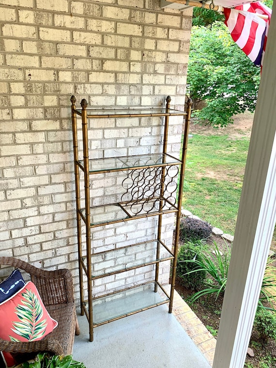Vintage Faux Bamboo Metal Shelving Unit Faux Bamboo Etagere With Acorn Finials Gold MCM Shelving and Wine Rack MCM Metal Glass Shelf Etsy