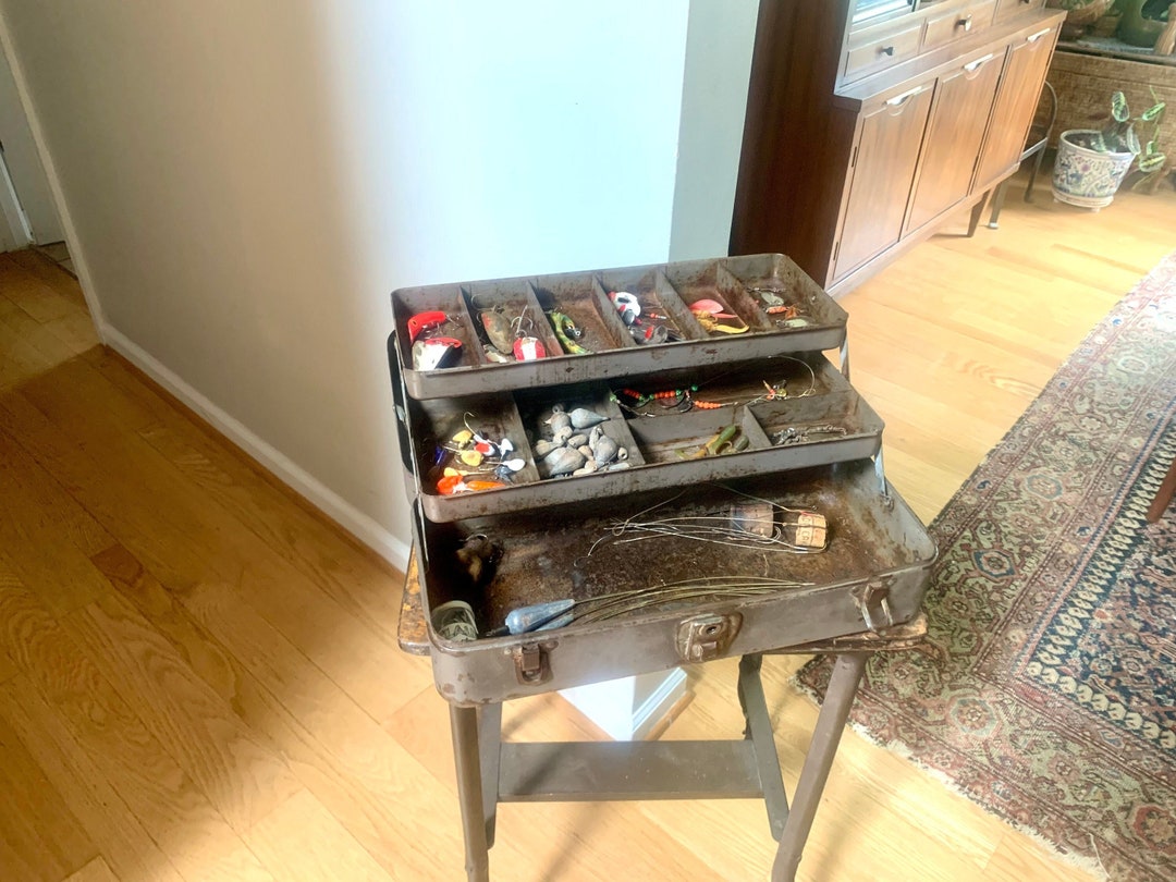 Rustic Grey Tackle Box With Contents | Distressed Tackle Box With ...