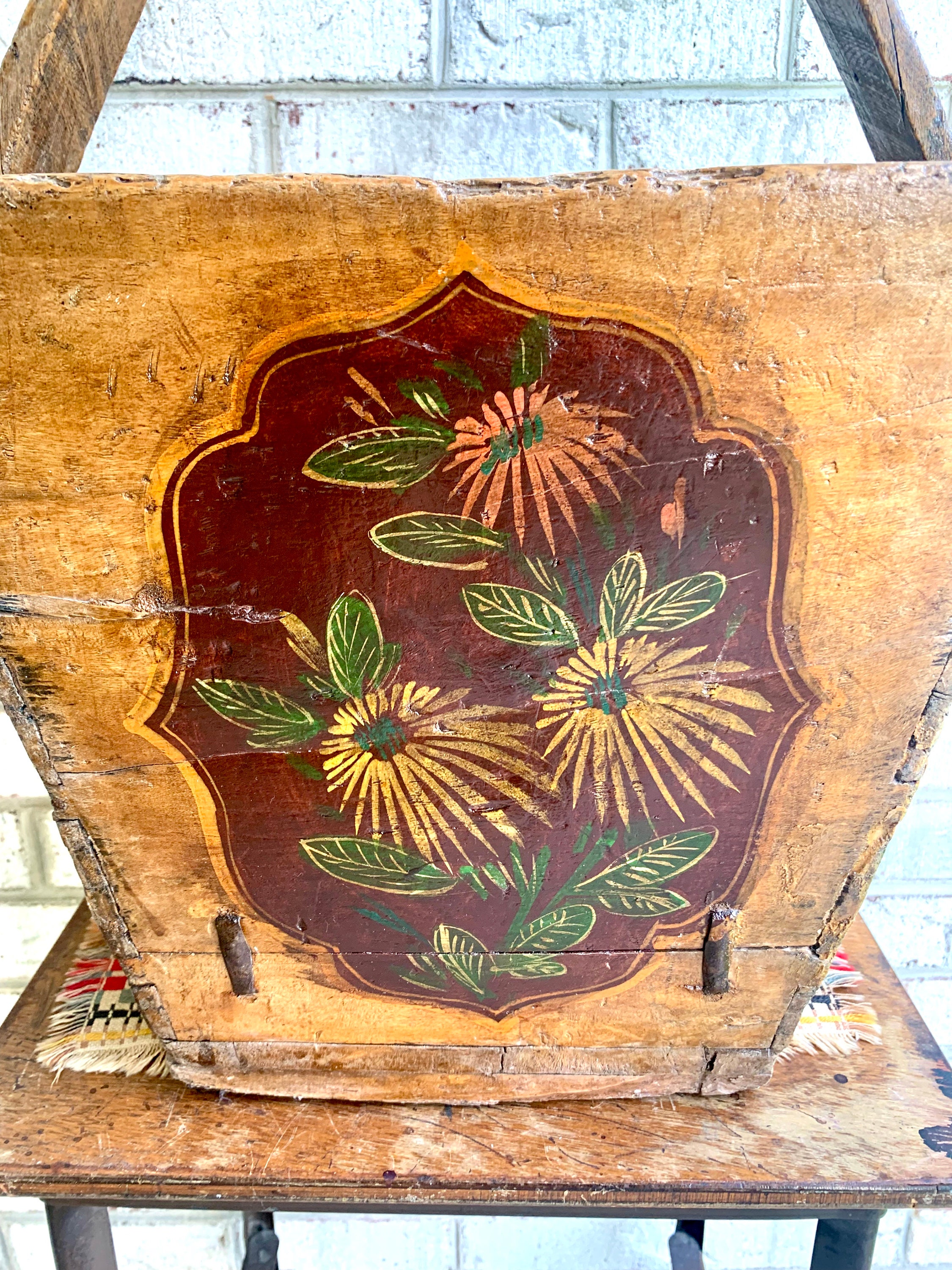 Antique Chinese Wood Gathering Basket Asian Hand Painted - Etsy