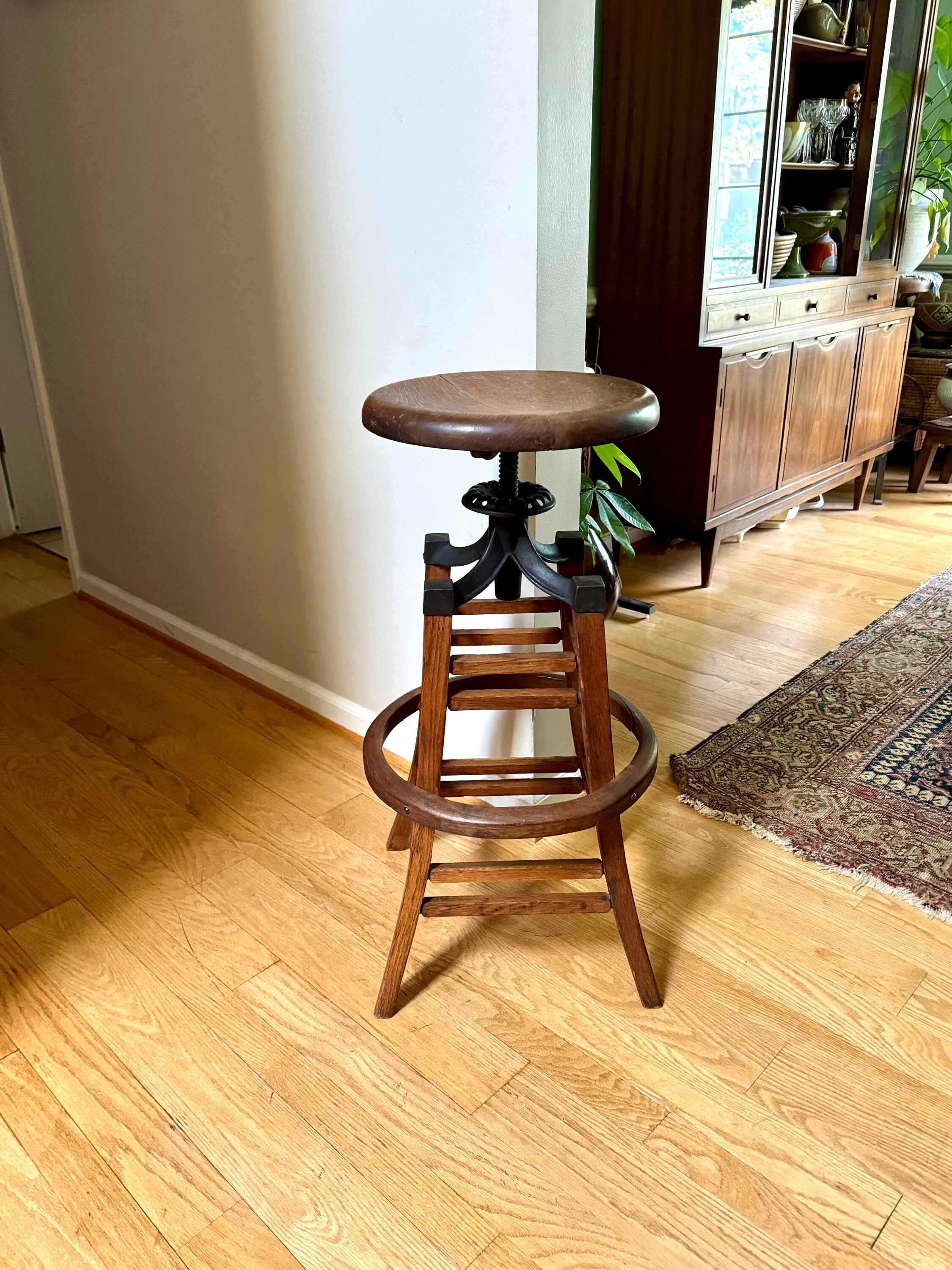 Antique Wood and Cast Iron Adjustable Stool the Marble Shattuck Chair Company Stool Wooden Drafting Stool Adjustable Draftsman Stool Etsy