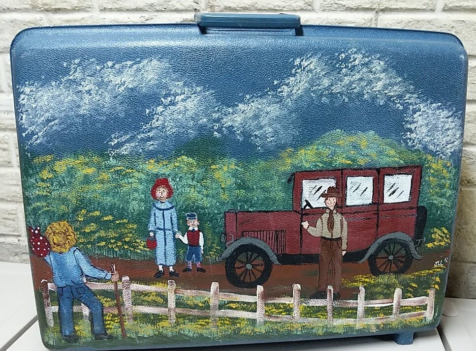 Painted Luggage Storage Suitcase Decor Recycled Artist Signed - Etsy