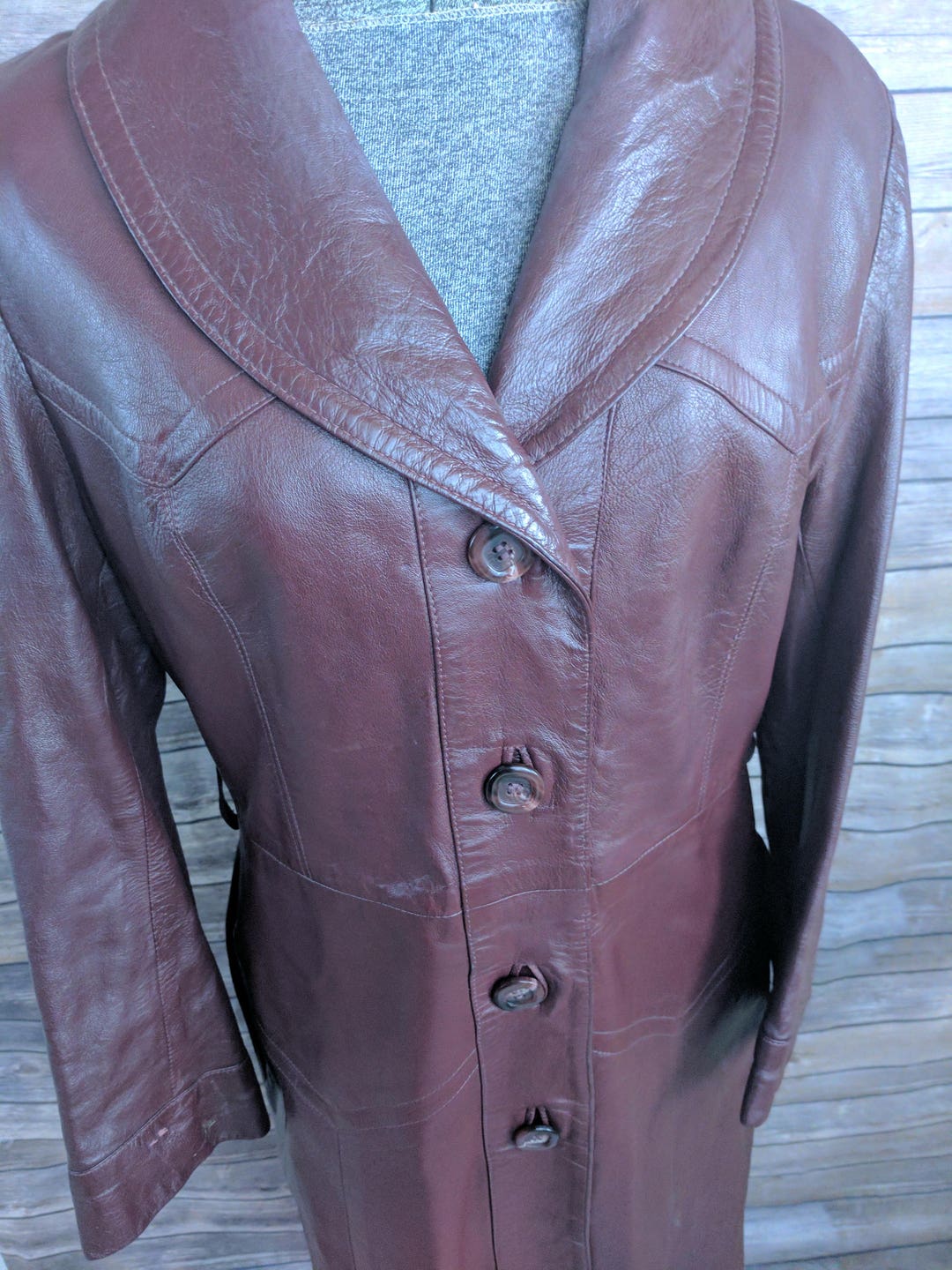 Women's Vintage 70s Burgundy Leather Hippie Coat Hipster Trench Coat - Etsy