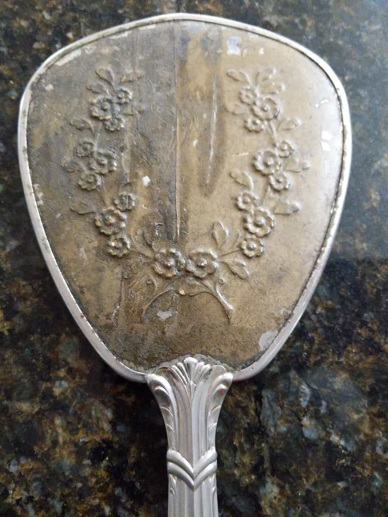 Antique Hand Mirror, Old Hand Mirror, Metal Hand Mirror, Boudoir Mirror ...