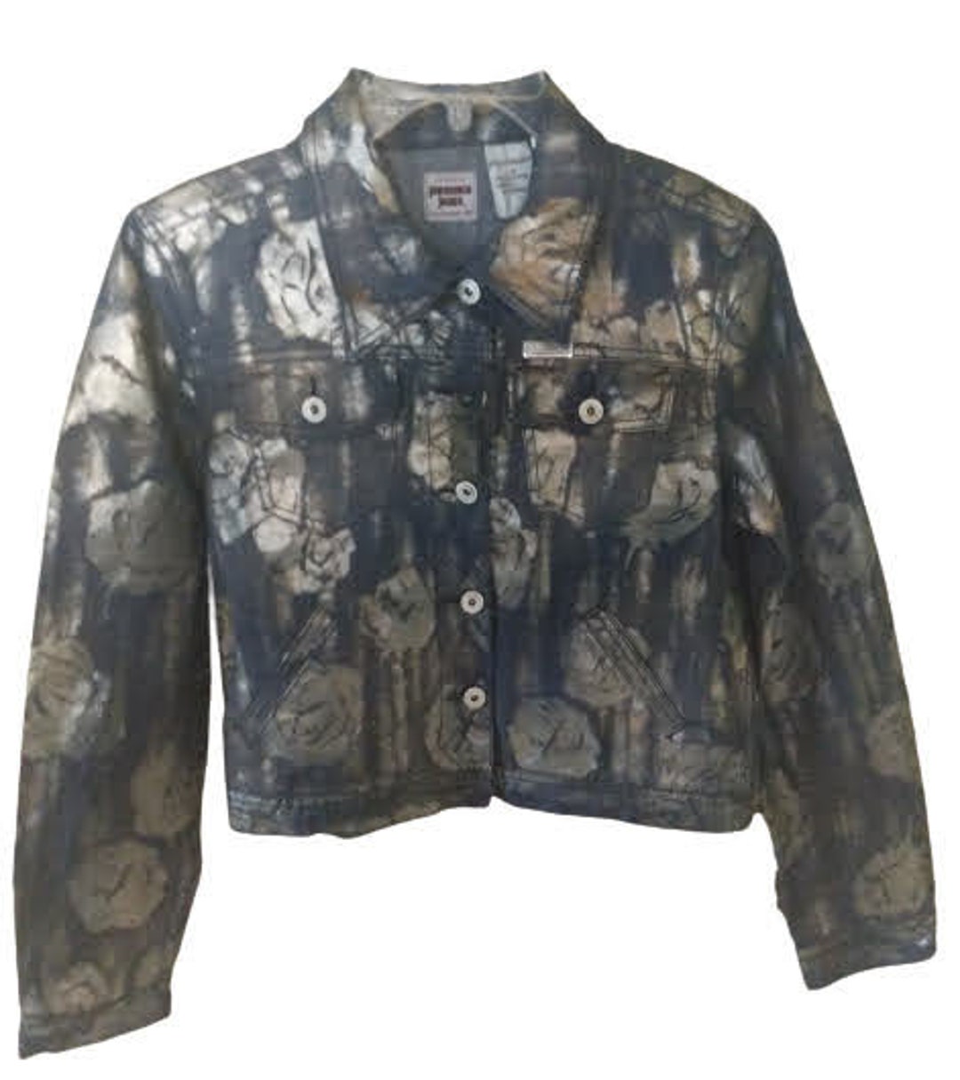 Parasuco Jeans Floral Jean Jacket Blue Metallic Floral Made in Canada ...