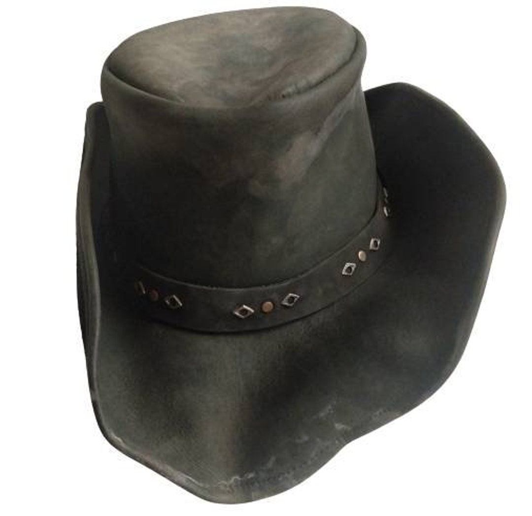 Army Green Hat Leather Cowboy Hat Studded Hat Green Leather Hat Ruggad ...