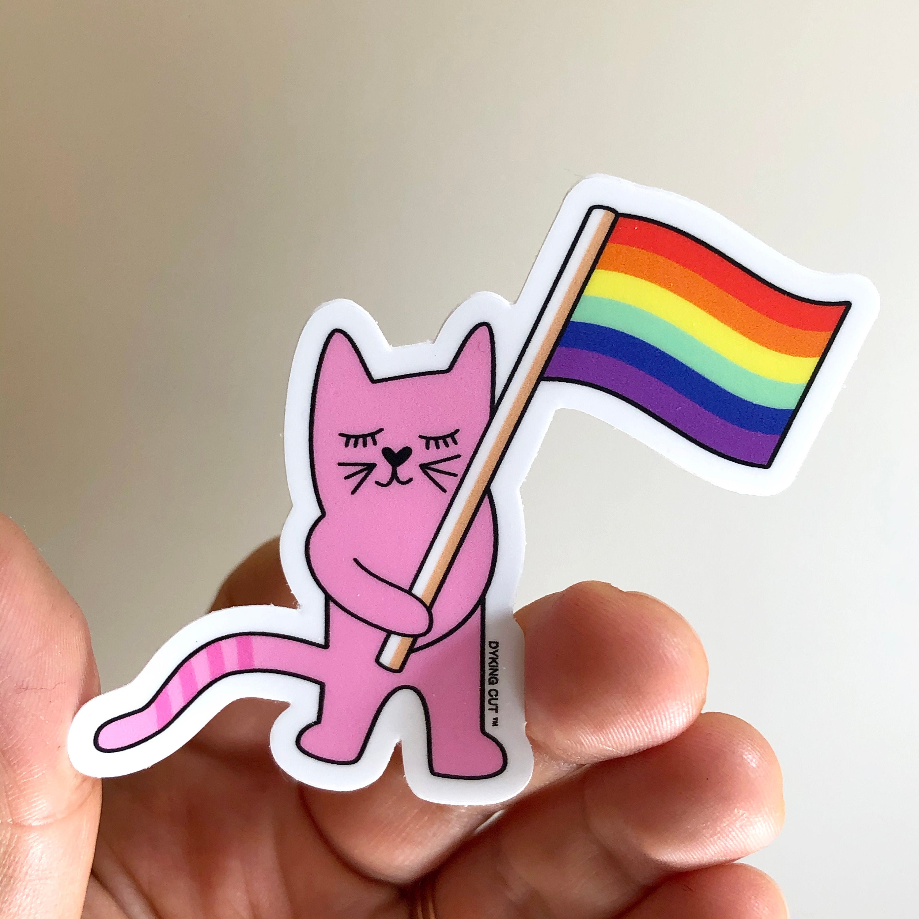 Pride Sticker Dyking Out Queer Cats Cat With Flag Lgbtq Etsy