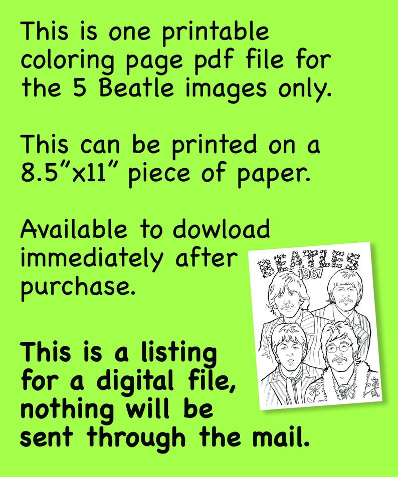 Beatles 1967 Hand-drawn Coloring Pages, Set of 5 (digital Download) - Etsy