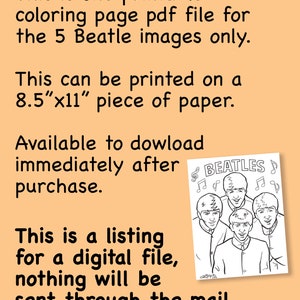 BEATLES Coloring Page Digital Download, 5 PAGES, Hand-drawn Coloring ...