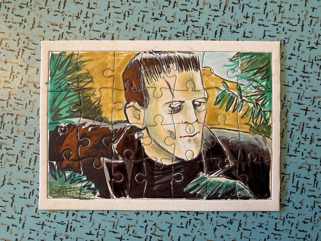 FRANKENSTEIN Jigsaw Puzzle Original Hand Drawn Art 6.75 X 4.75 Inches ...