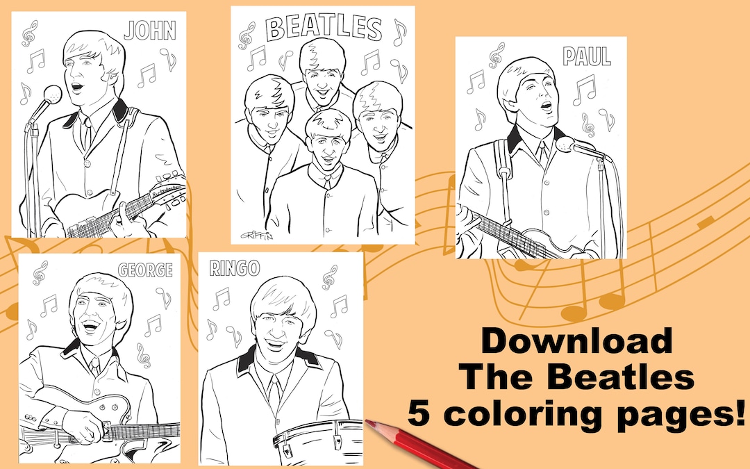 BEATLES Coloring Page Digital Download, 5 PAGES, Hand-drawn Coloring ...
