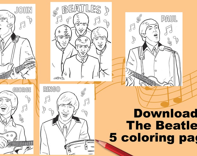 BEATLES Coloring Page Digital Download, Hand-drawn Coloring Sheet ...