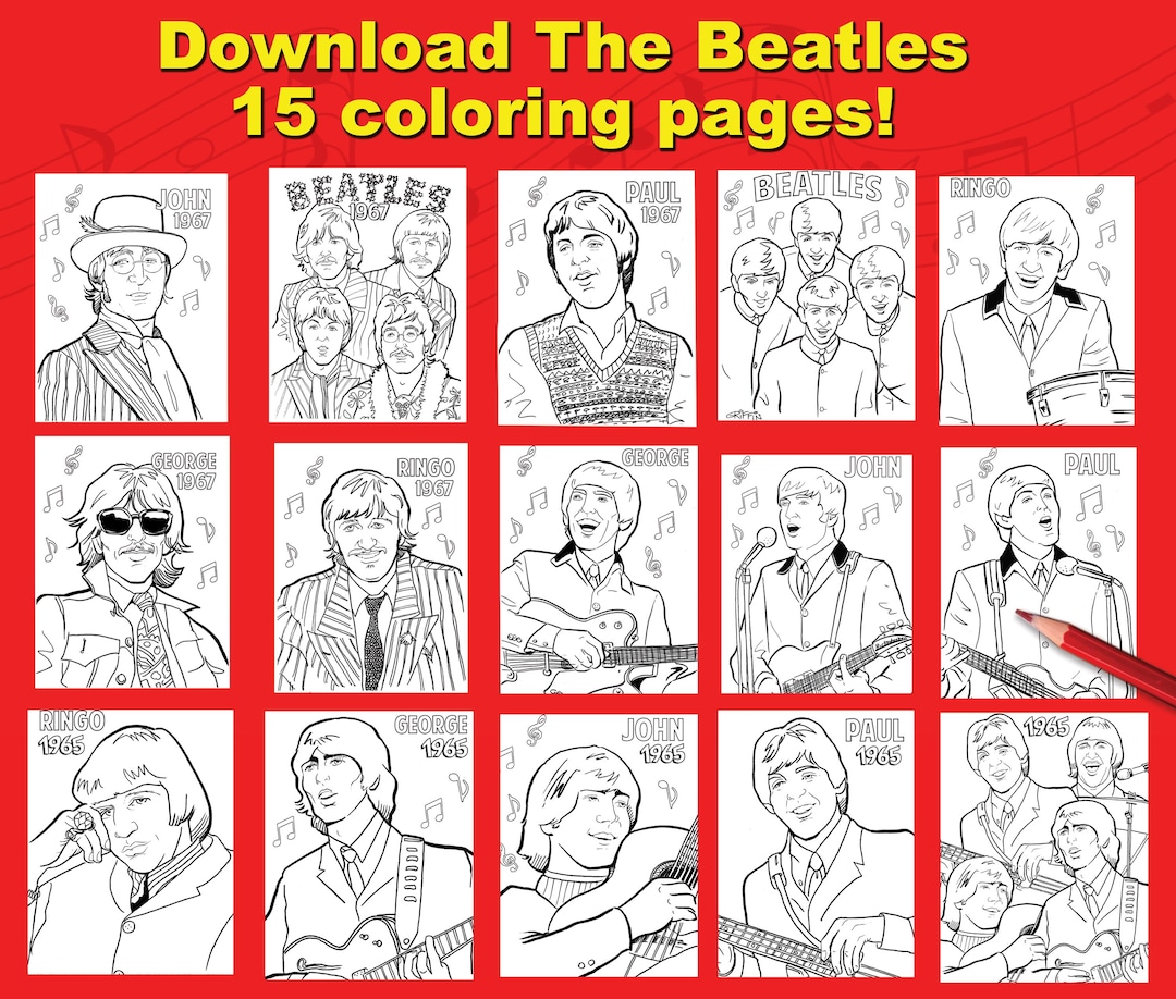 BEATLES Coloring Pages Digital Download, 15 PAGES, Hand-drawn Coloring ...