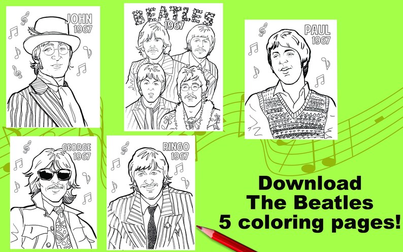 Beatles 1967 Hand-drawn Coloring Pages, Set of 5 (digital Download) - Etsy