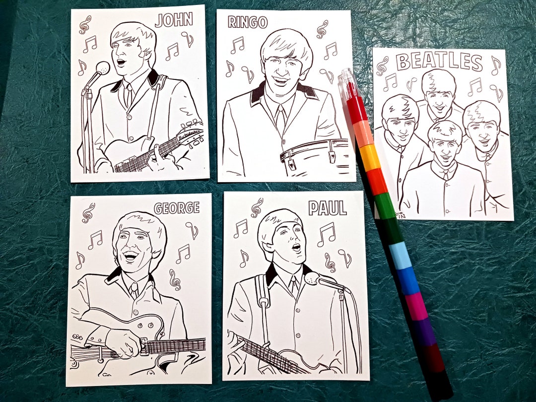BEATLES Coloring Pages for Adults, Post Card Size, Fun Activity for ...