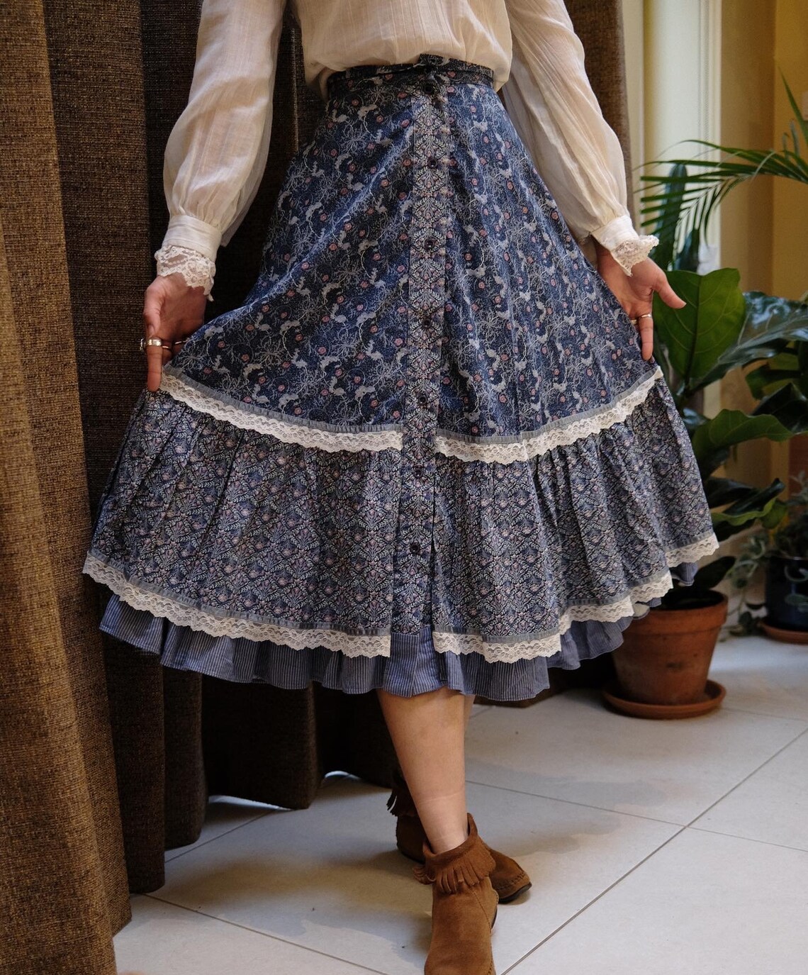 70s Vintage Rare Gunne Sax Gunnies Blue Layered Midi Prairie Skirt - Etsy