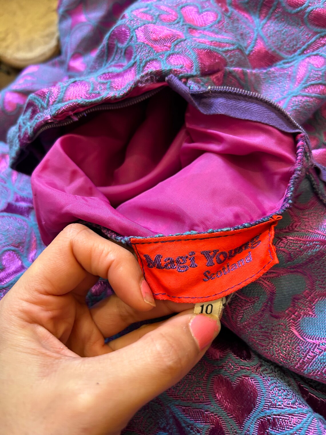 1960s 1970s Rare Vintage Magi Young of Scotland Brocade Heart Hooded Avant Garde Space Age Maxi ...