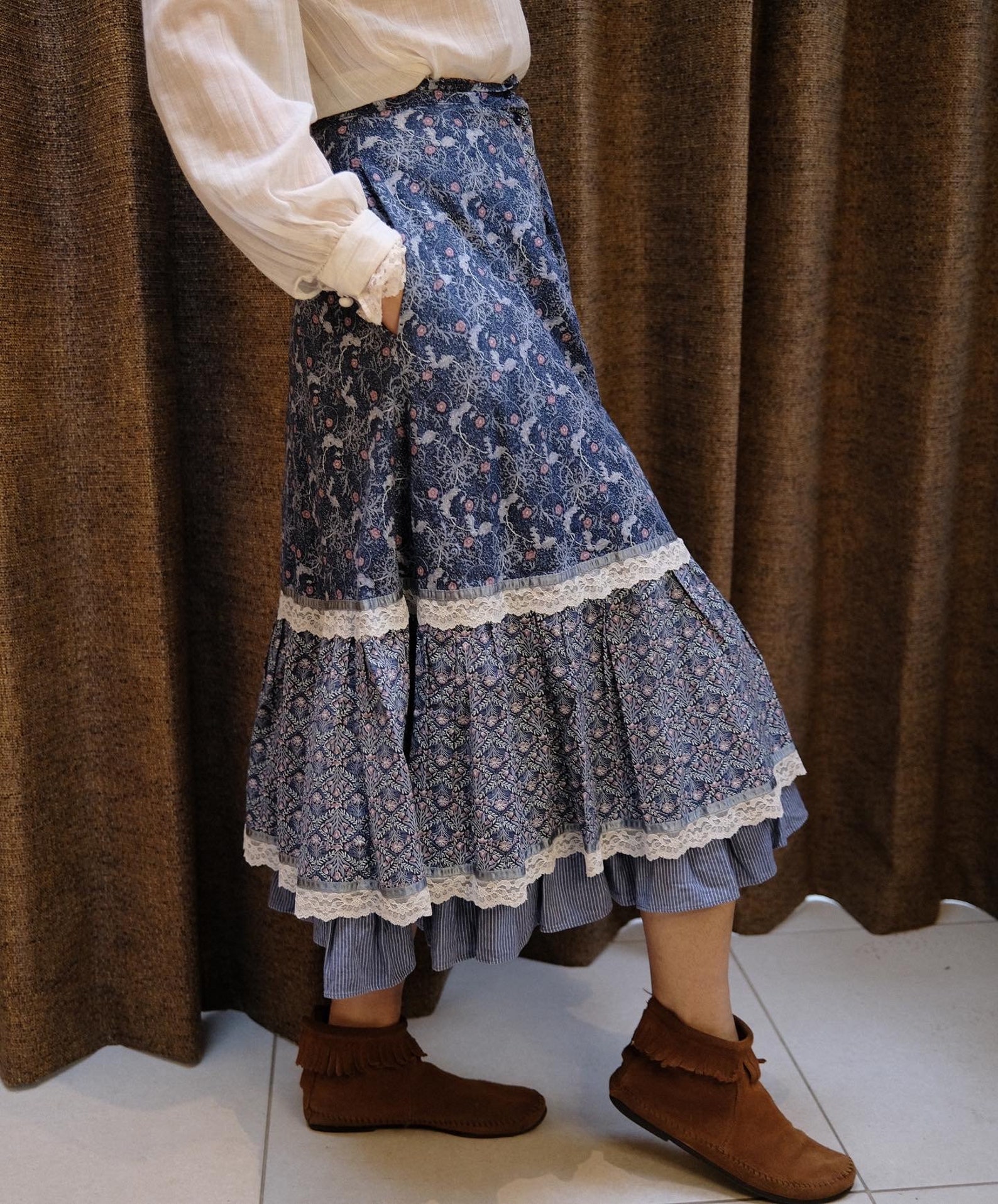 70s Vintage Rare Gunne Sax Gunnies Blue Layered Midi Prairie Skirt - Etsy
